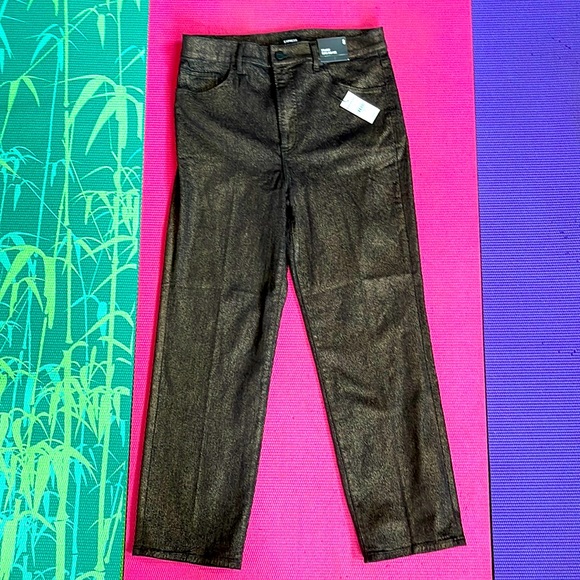 Express | Jeans | Straight Super High Rise Gold On Black Jeans | Poshmark